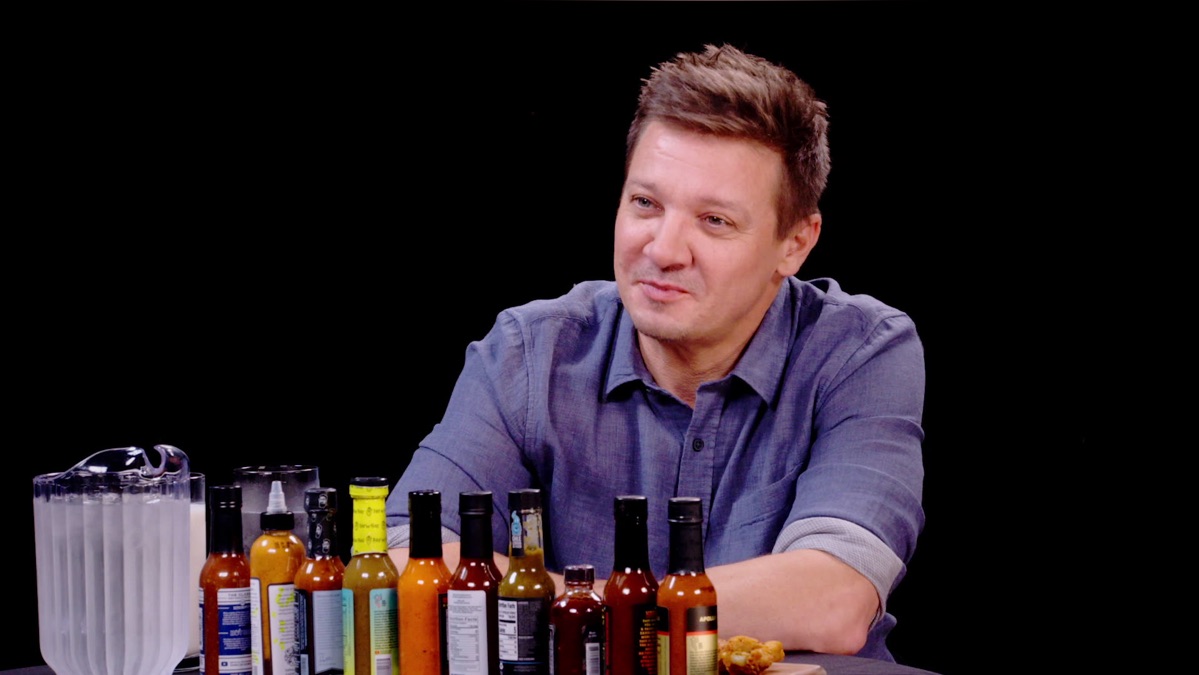 Jeremy Renner Goes Blind in One Eye While Eating Spicy Wings - Hot Ones ...