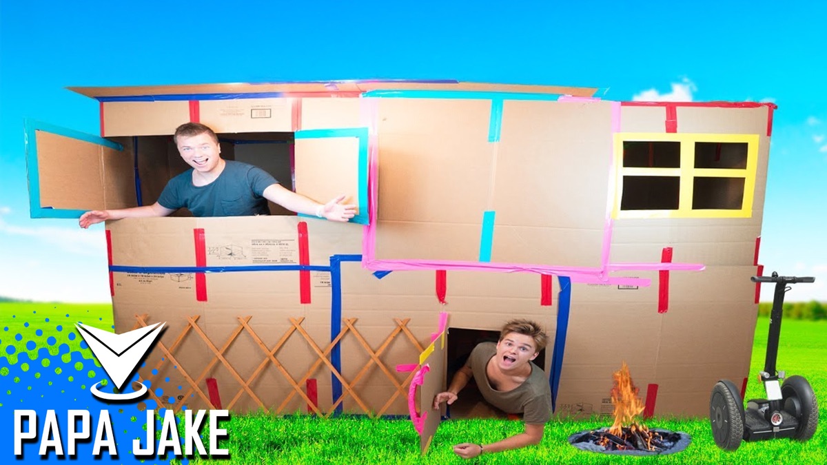 24 Hour Challenge in a 2 Story Box Fort Mansion! - Papa Jake (Series 1 ...
