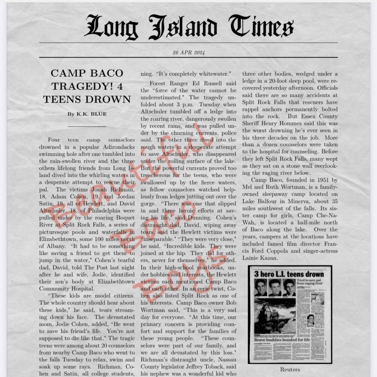 ‎Camp Baco Tragedy at Split Rock Falls: The David Altschuler, Jordan ...