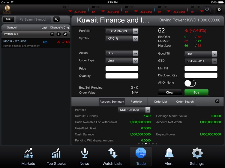 KFIC Brokerage Trade for iPad by Kuwait finance and investment company