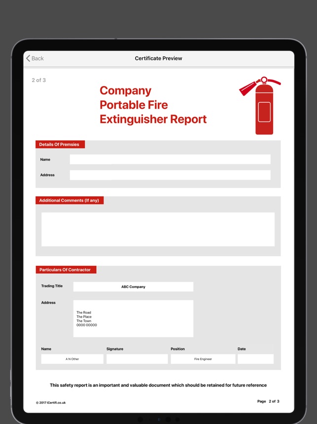 Fire Extinguisher Certificate Template