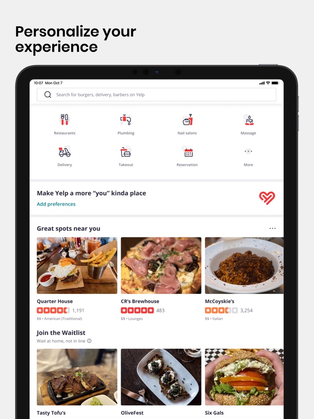 Yelp restaurants store