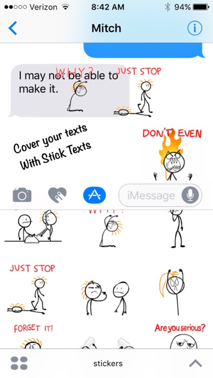 Stick Texting Stickers for iMessage by Mitchell Robiner