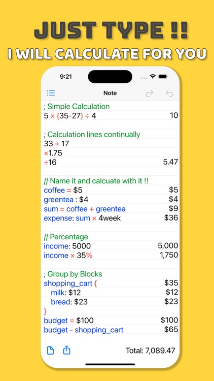 Note Calculator - Text Editor by woojooin