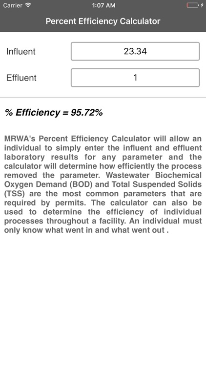 Percent Efficiency Calculator by Missouri Rural Water Association - MRWA