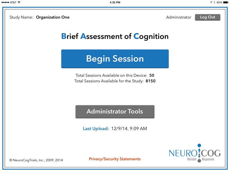 BAC/BACS Cognitive Assessment by NeuroCog Trials, Inc