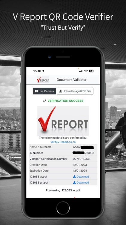 V Report QR Code Verifier by Shane Meintjes