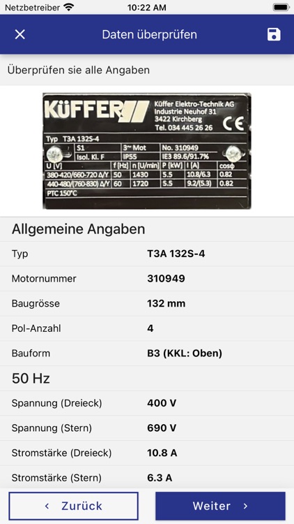 Typenschild Elektromotoren by Kuffer Elektro-Technik AG