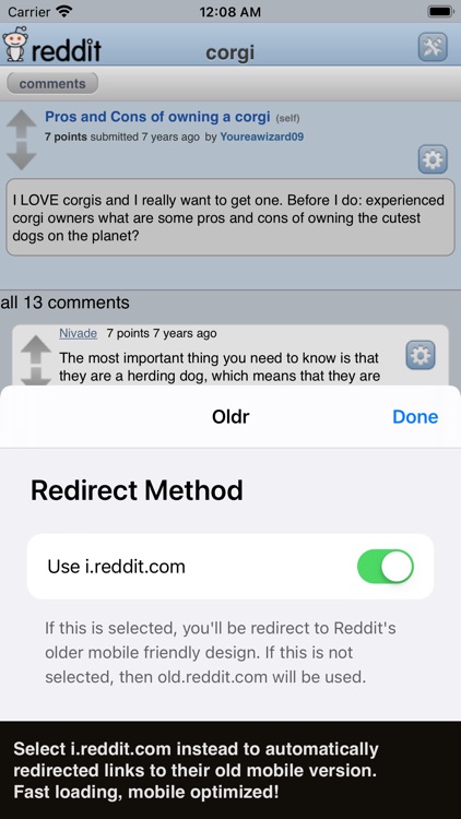 Oldr Redirect for Reddit by SecretKeys LLC