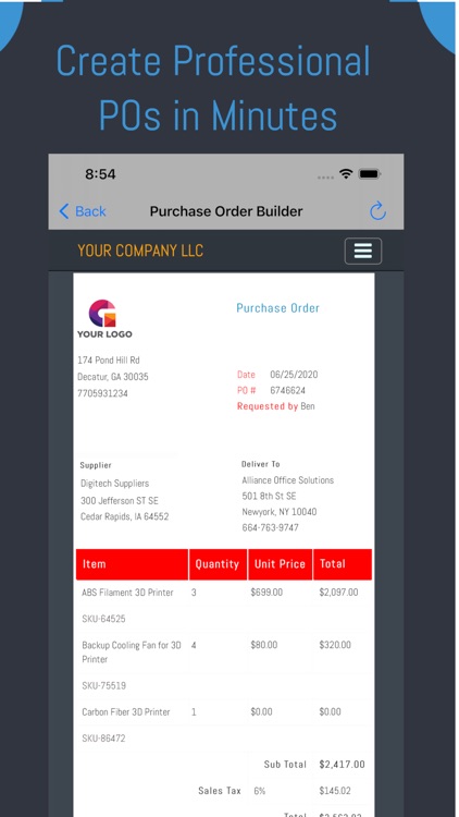 Purchase Order Builder by IW Technologies LLC
