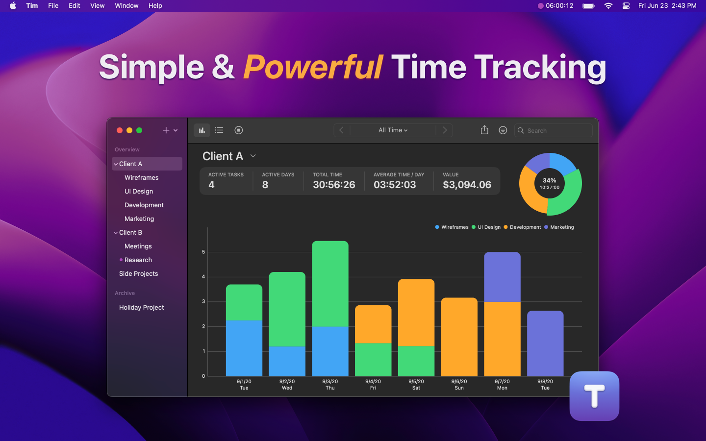 Tim • Simple Time Tracker for macOS