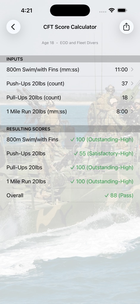 Navy PFA Calc - Health & Fitness App | MWM