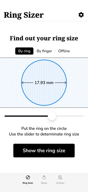 Ring size on phone screen store