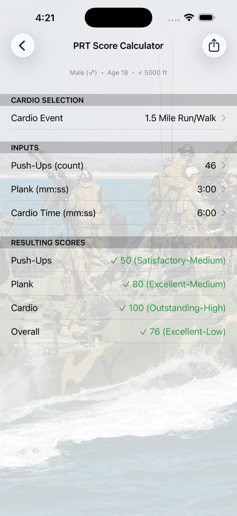 Navy PFA Calc - Health & Fitness App | MWM