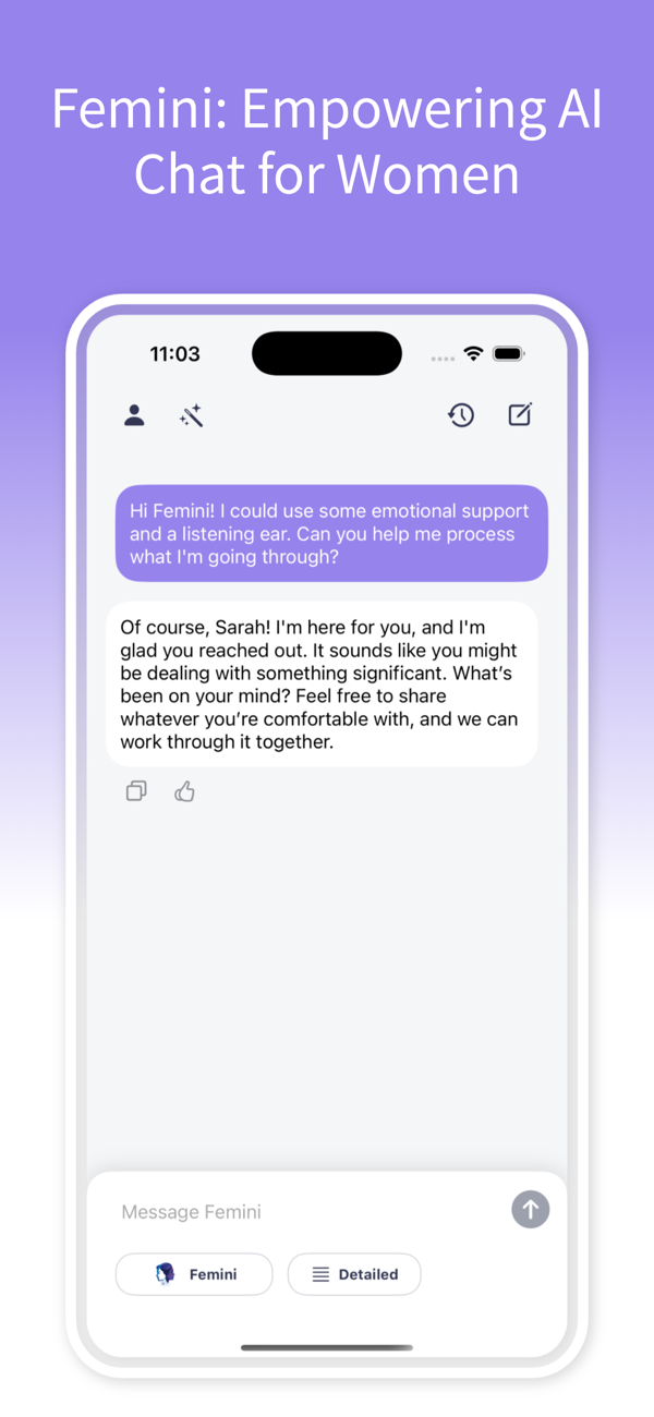 Femini - Femini，您的个性化AI聊天伴侣，专为追求成长、希望保持