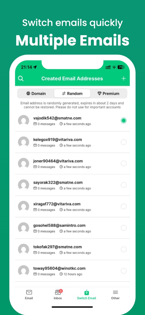 Temporary Email Pro - 临时邮箱专业版应用程序可即时生成一次性临时电子邮件地址，使用
