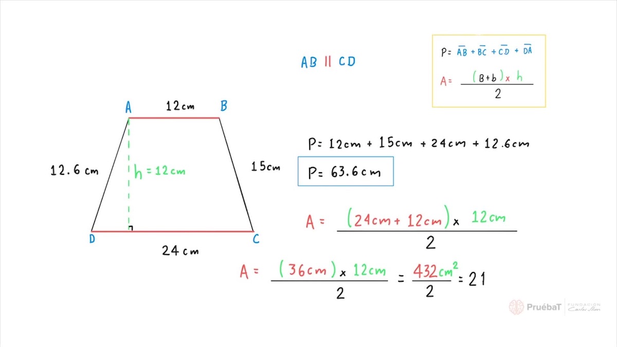 Geometría: Perímetro y área de un trapecio - PruébaT Matemáticas ...
